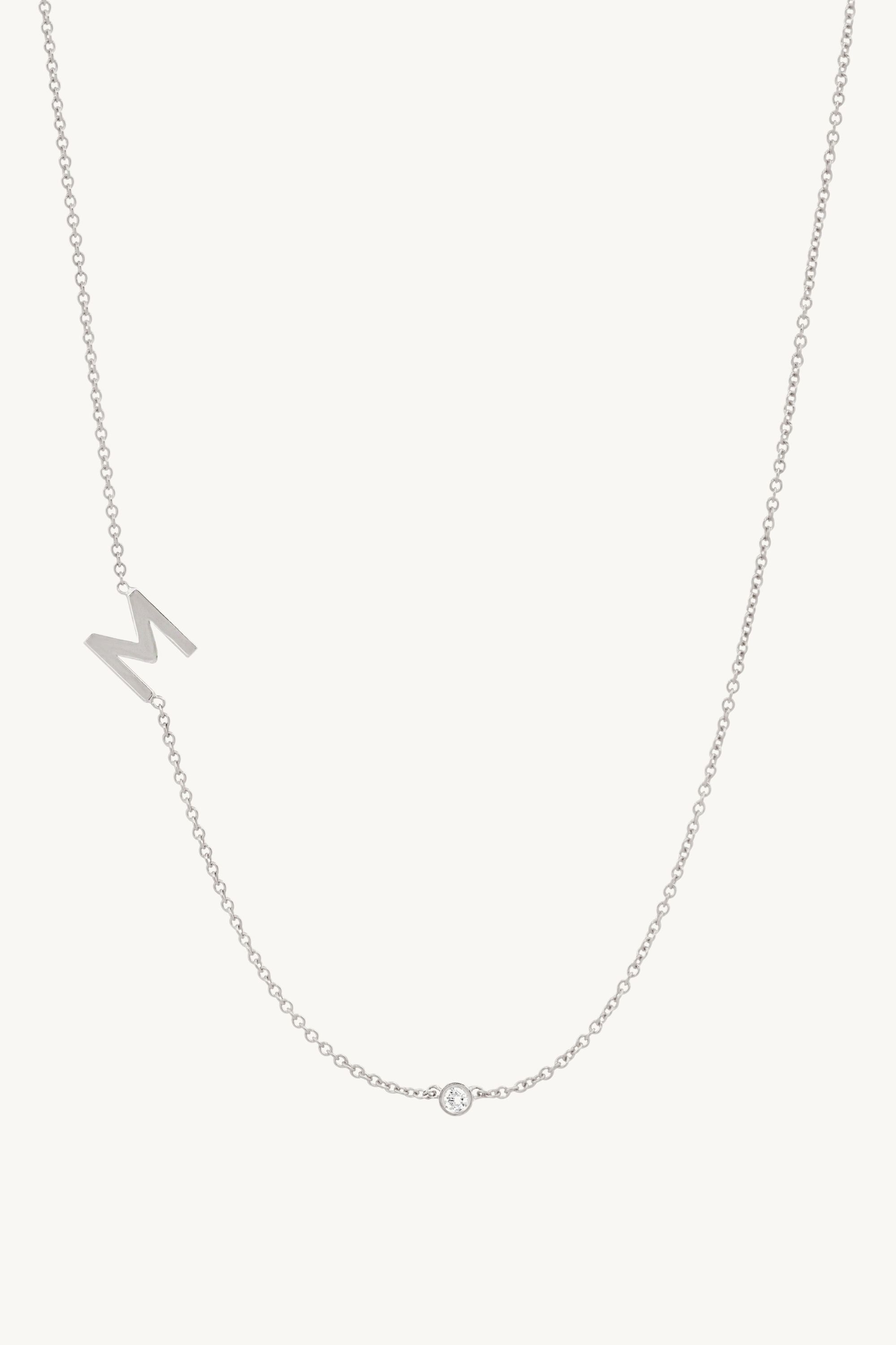 Large Asymmetrical Initial & Diamond Necklace - 14K White – BYCHARI